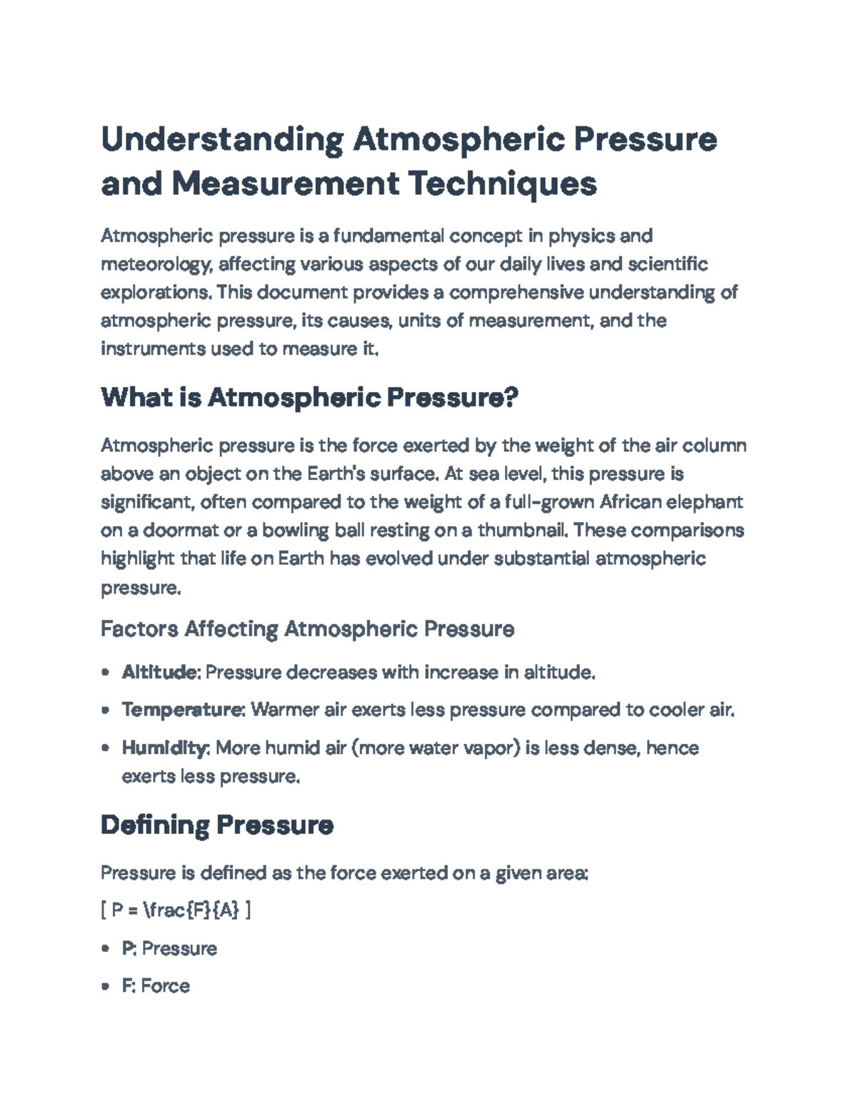 Understanding Atmospheric Pressure: Measurement Techniques (PHYS 101 ...