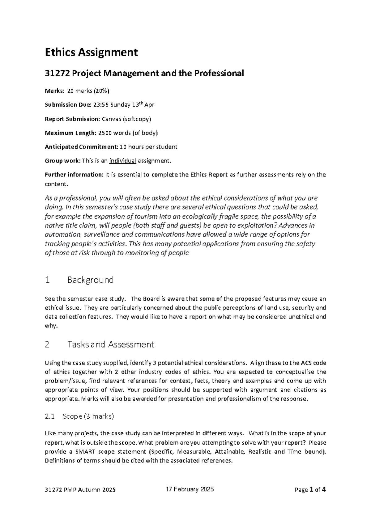Ethics assignment 31272: Project management and professional ...