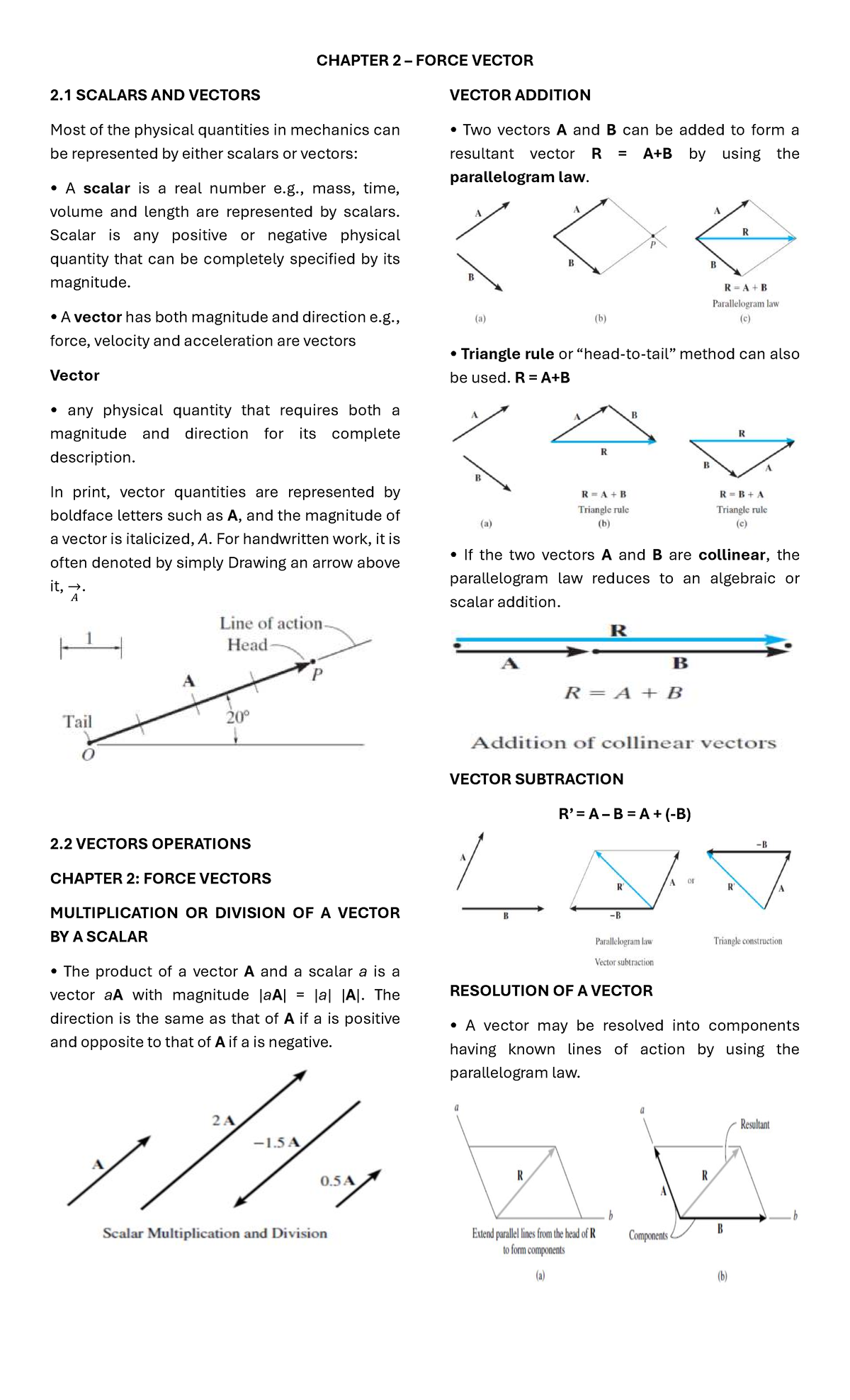 CHAPTER 2: FORCE VECTORS AND VECTOR OPERATIONS - Studocu