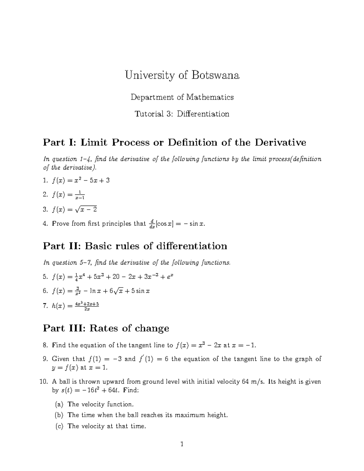 Mat 122 Tutorial 3: Differentiation & Limit Process Techniques - Studocu