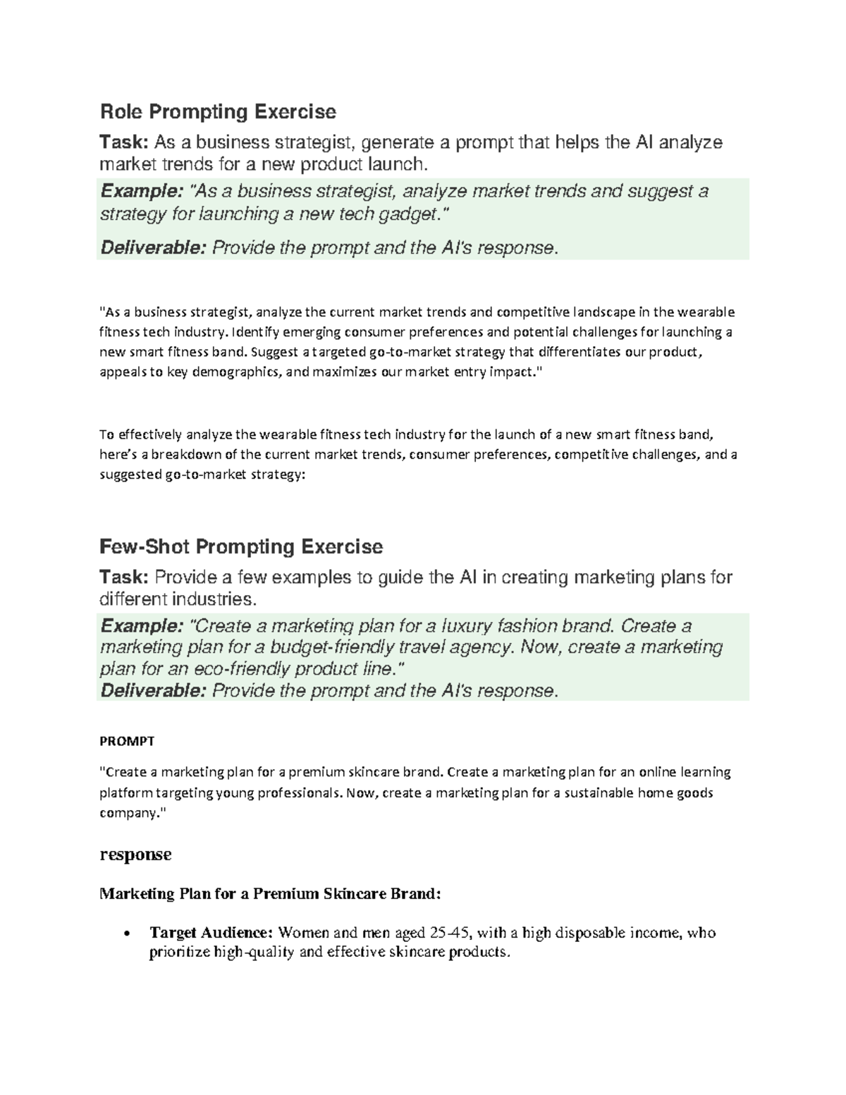 Business Strategy Role Prompting Exercise for Market Analysis - Studocu