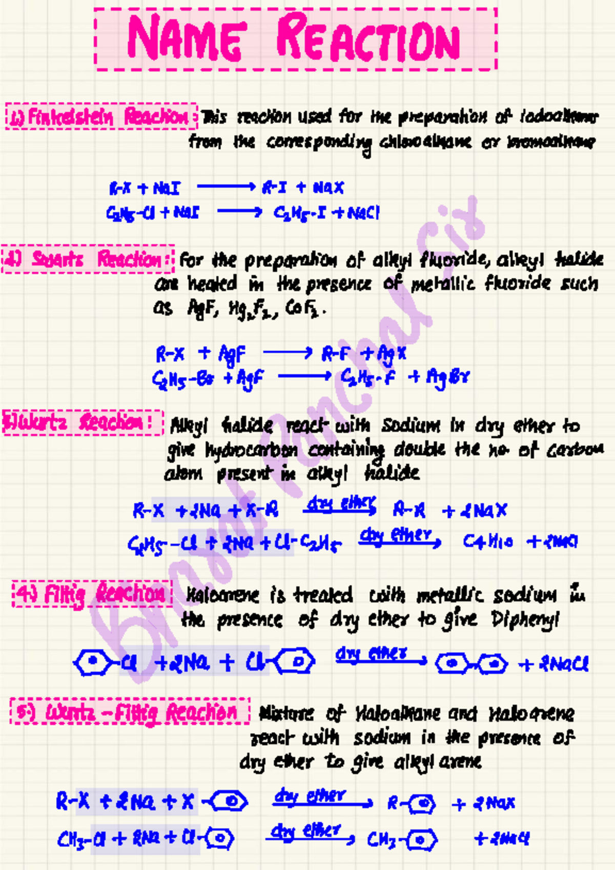 Organic Chemistry Cheat Notes: Name Reactions Overview (OC 101) - Studocu