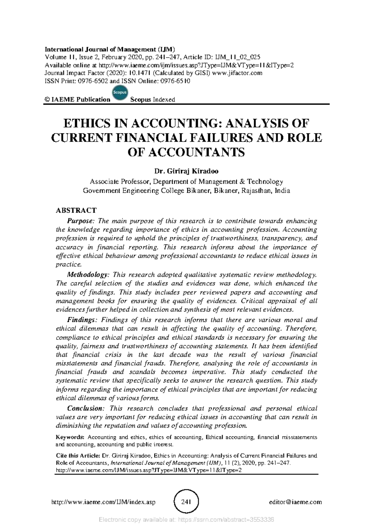 IJM_11_02: Ethics in Accounting & Its Impact on Financial Failures ...