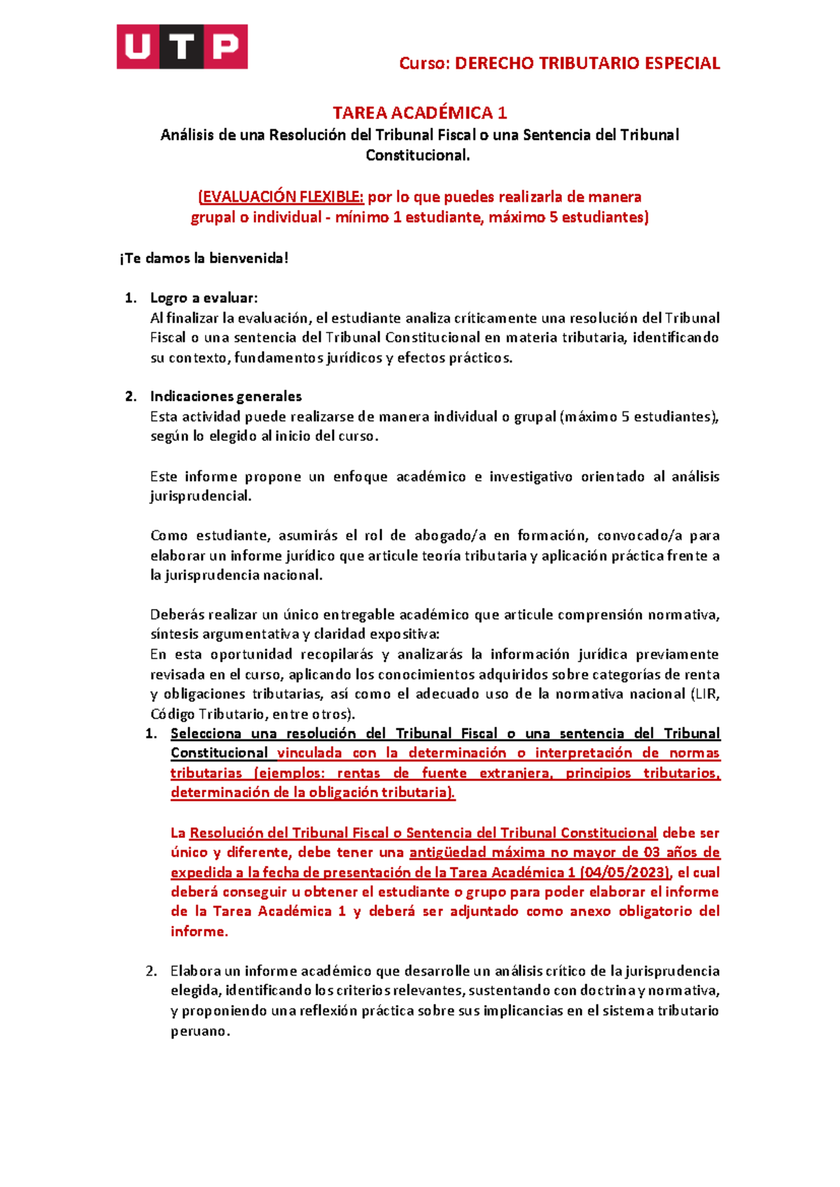 DERECHO TRIBUTARIO ESPECIAL - TAREA ACADÉMICA 1: Análisis de ...