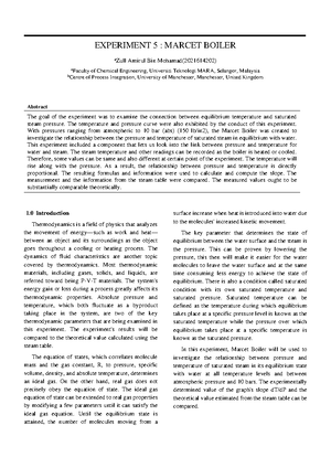 Lab 1 - Marcet Boiler Lab Report - DEPARTMENT OF MECHANICAL ENGINEERING TECHNOLOGY Faculty of ...