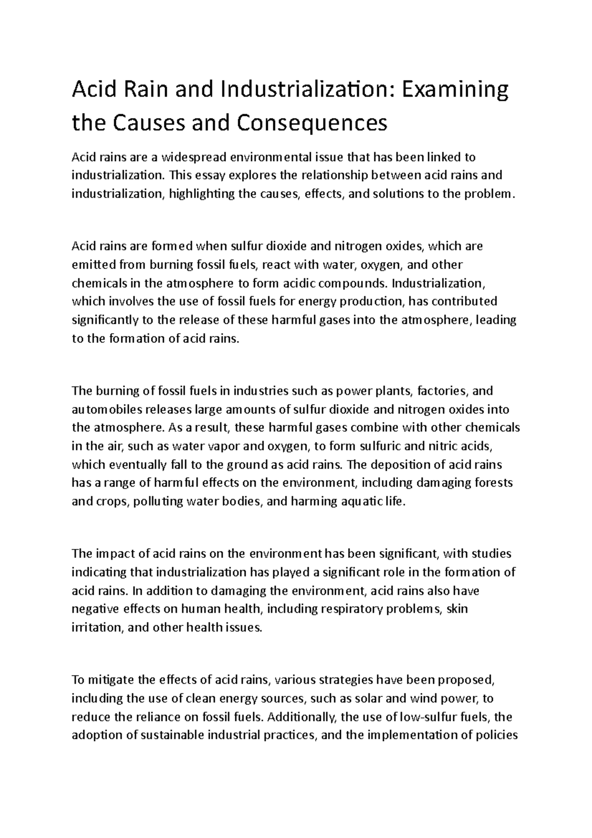 Acid Rain and Industrialization, Examining the Causes and Consequences ...