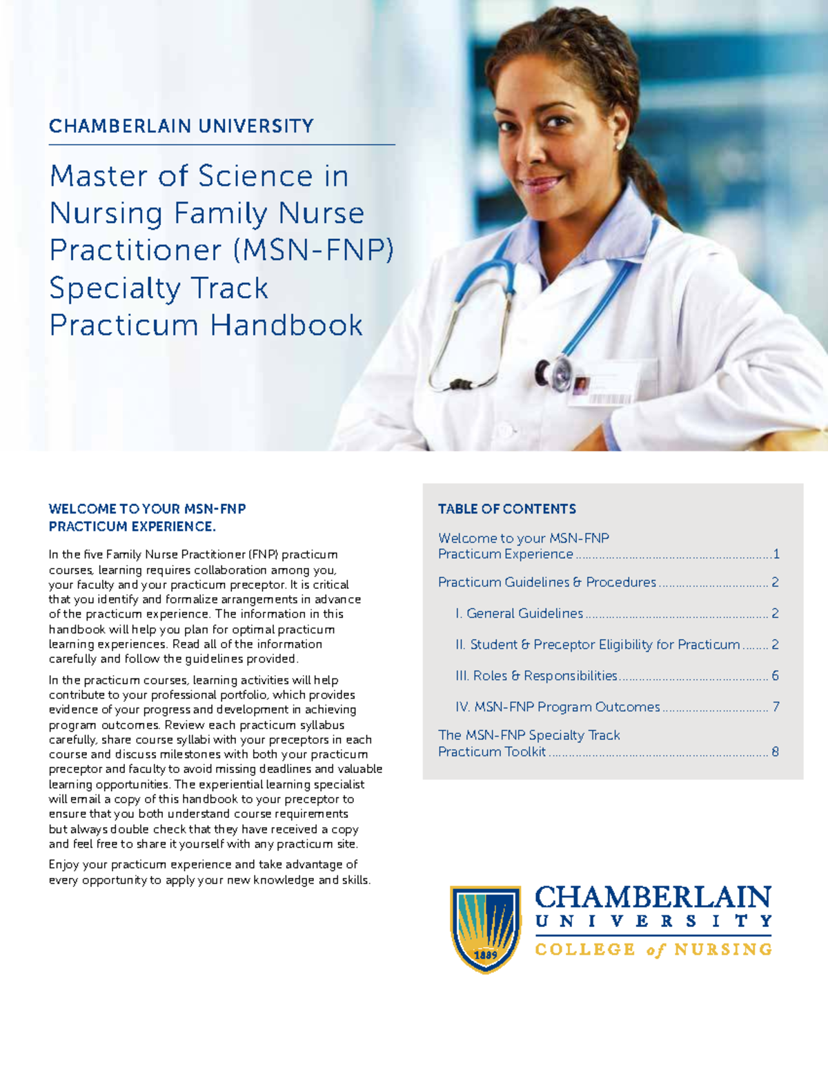 CHAMBERLAIN UNIVERSITY FNP Practicum Handbook: Clinical Preparation ...