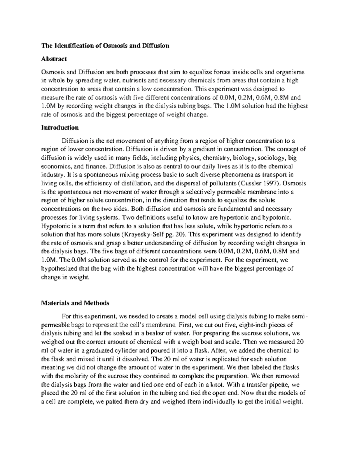 Osmosis and Diffusion Lab Report- Kathryn Boone - Calculating the Change in Weight of a ...