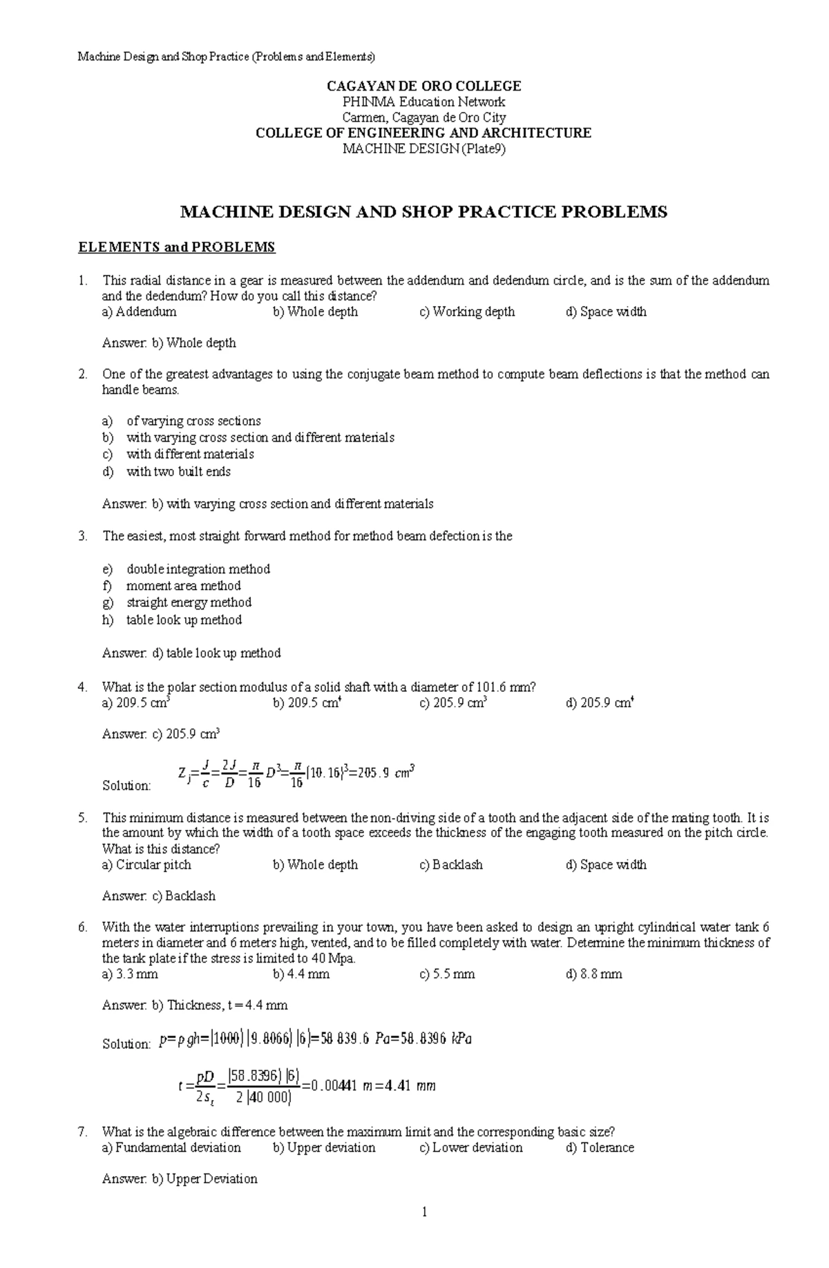 Plt#7-key - plate 7 - ####### CAGAYAN DE ORO COLLEGE ####### PHINMA ...