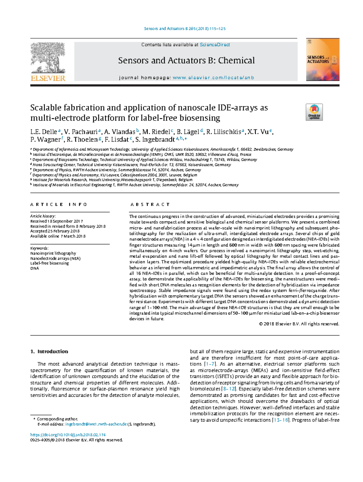 Scalable Fabrication of Nanoscale Electrode Arrays for Biosensing ...