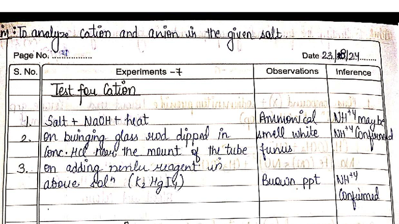Salt Analysis 09 Practicals: Cation and Anion Tests - Studocu