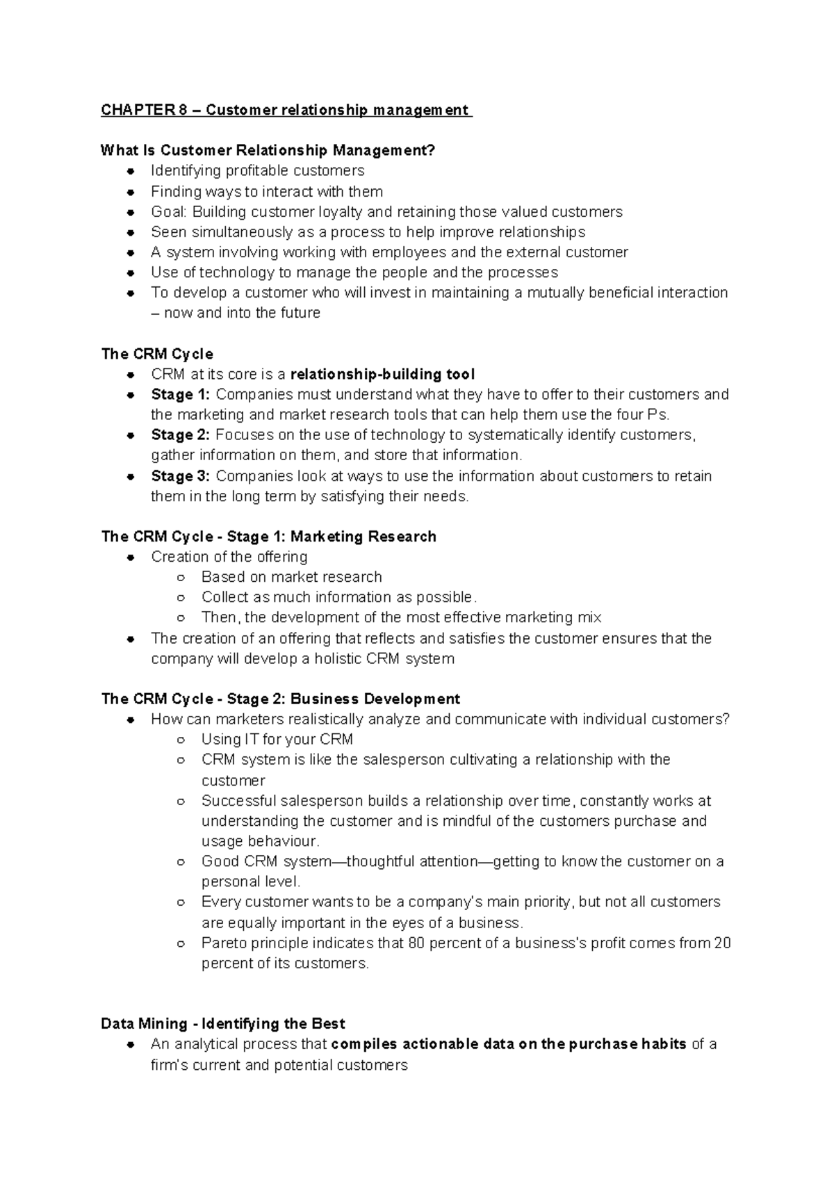 Chapter 8 – Customer relationship management - CHAPTER 8 – Customer ...