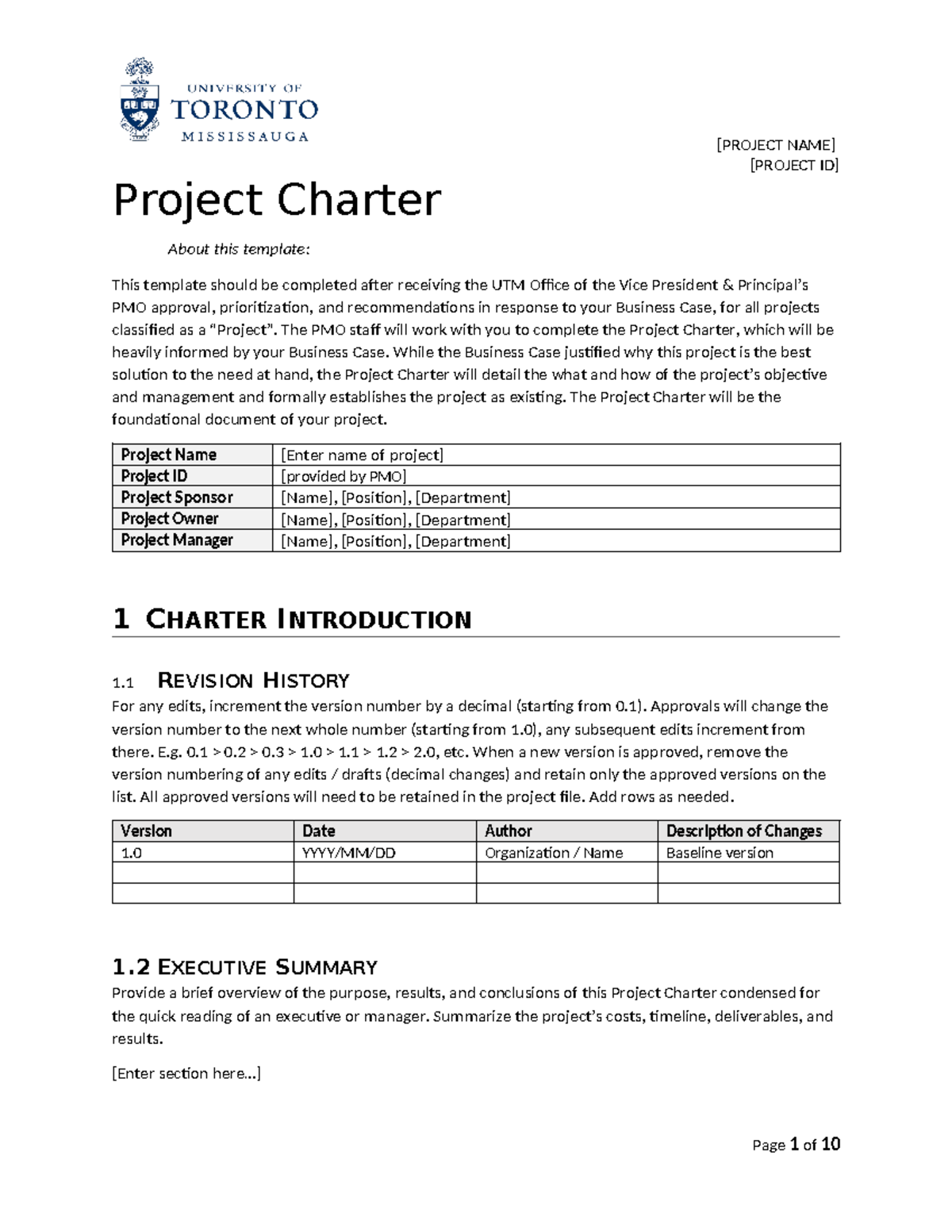 Project Charter - To help build knowledge - [PROJECT ID] Project ...