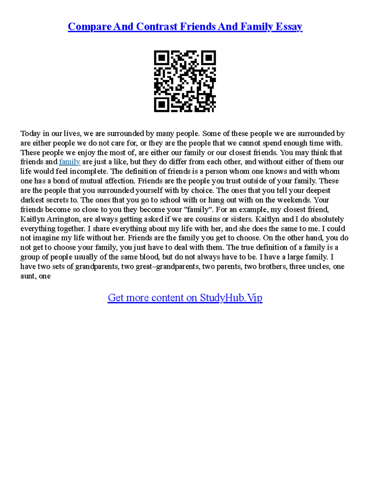 Family Dynamics: A Comparative Essay on Friends vs. Family - Studocu