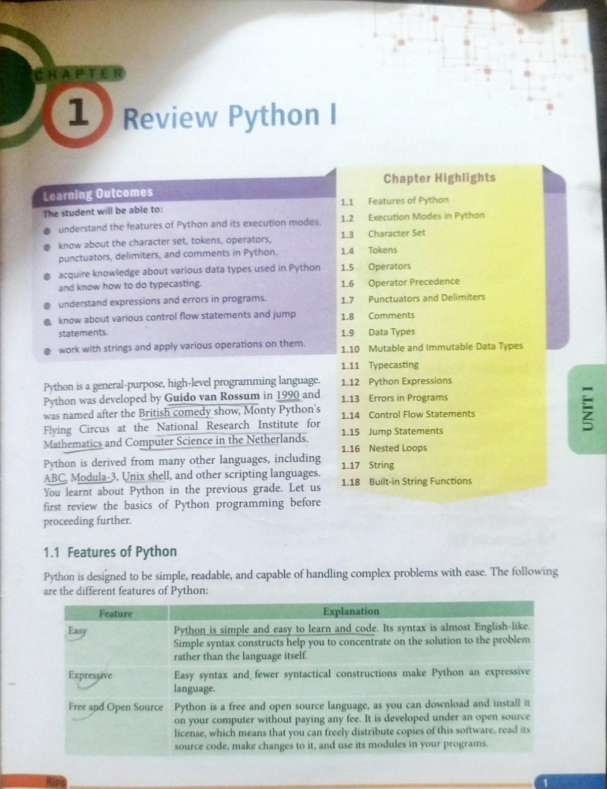 Chapter 1 Review Python -1 - CHAPTER 1 Review Python I Chapter Highlights Learning Outcomes 1 ...