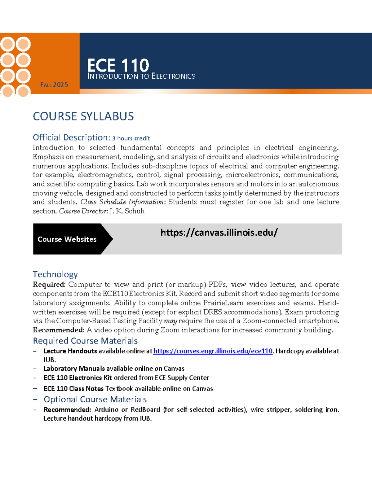 ECE 110 Introduction to Electronics Syllabus - Fall 2025 - Studocu