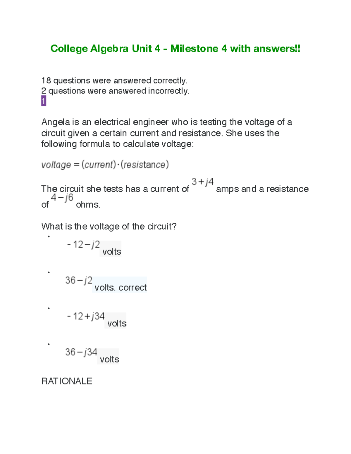 College algebra unit 4 milestone 4 with answers 1 - College Algebra ...