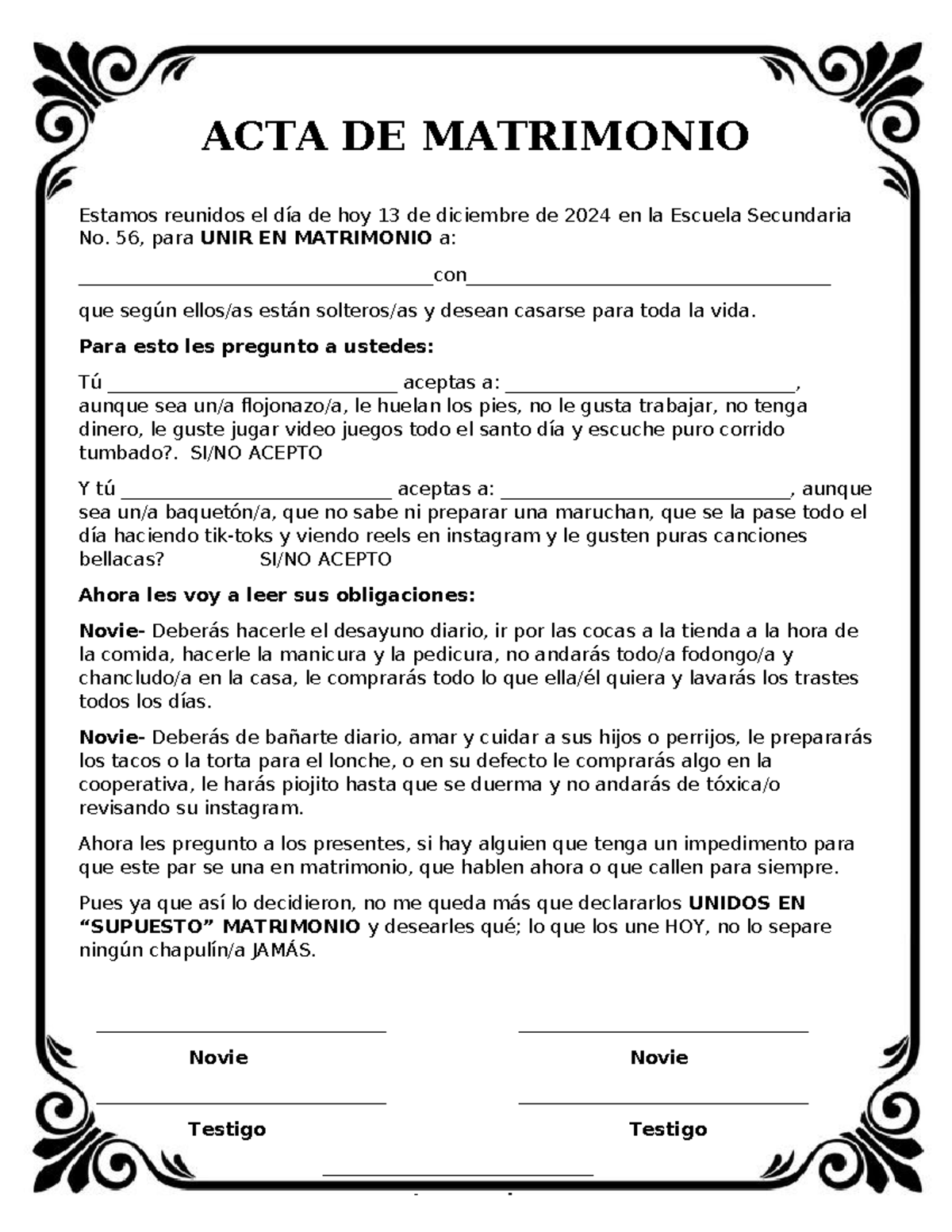 ACTA DE Matrimonio y Divorcio Kermes - 13 de diciembre 2024 - Studocu