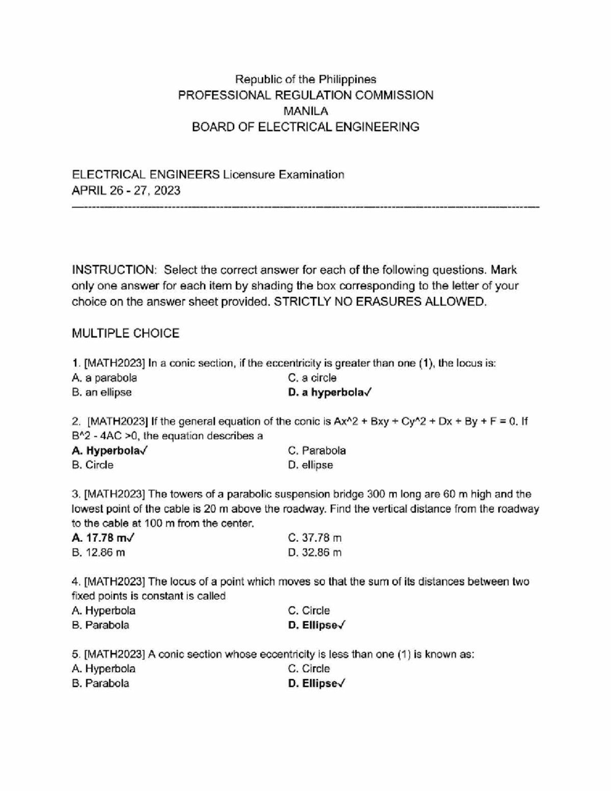 MATH AND ESAS 1 - PREBOARD REVIEW FOR REE LICENSURE EXAM 2023 - Studocu