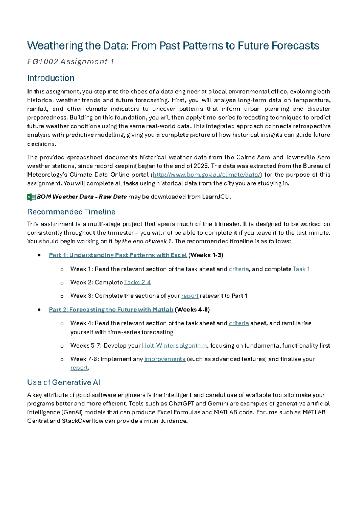 EG1002 Assignment 1: Analyzing Weather Trends & Forecasting - Studocu