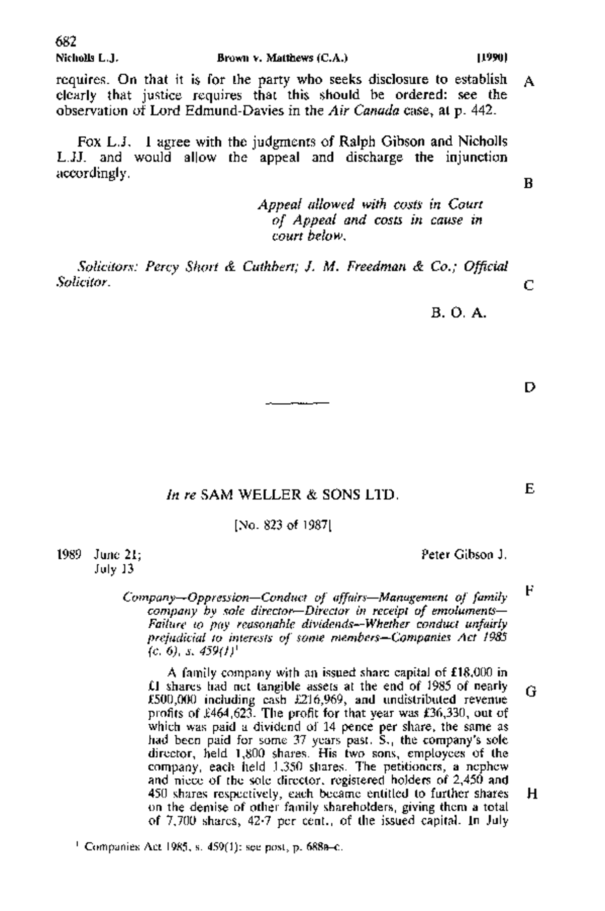 L11 Re Sam Weller Ltd. [1990] Ch. 682 - Unfair Prejudice Claims - Studocu