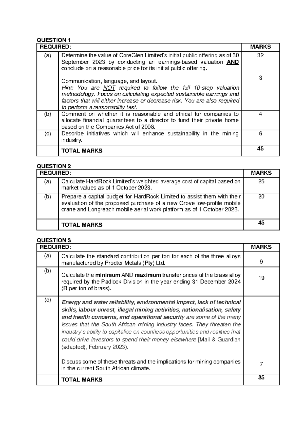 A06 Paper A required - EXAM A06 - QUESTION 1 REQUIRED: MARKS (a ...