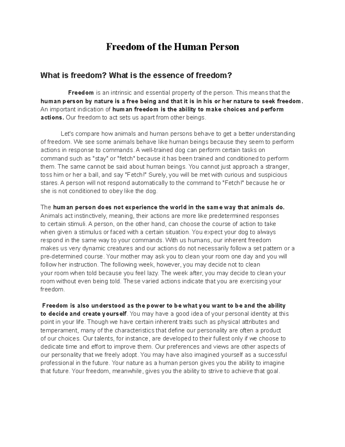 Freedom of the Human Person: Understanding Its Nature and ...