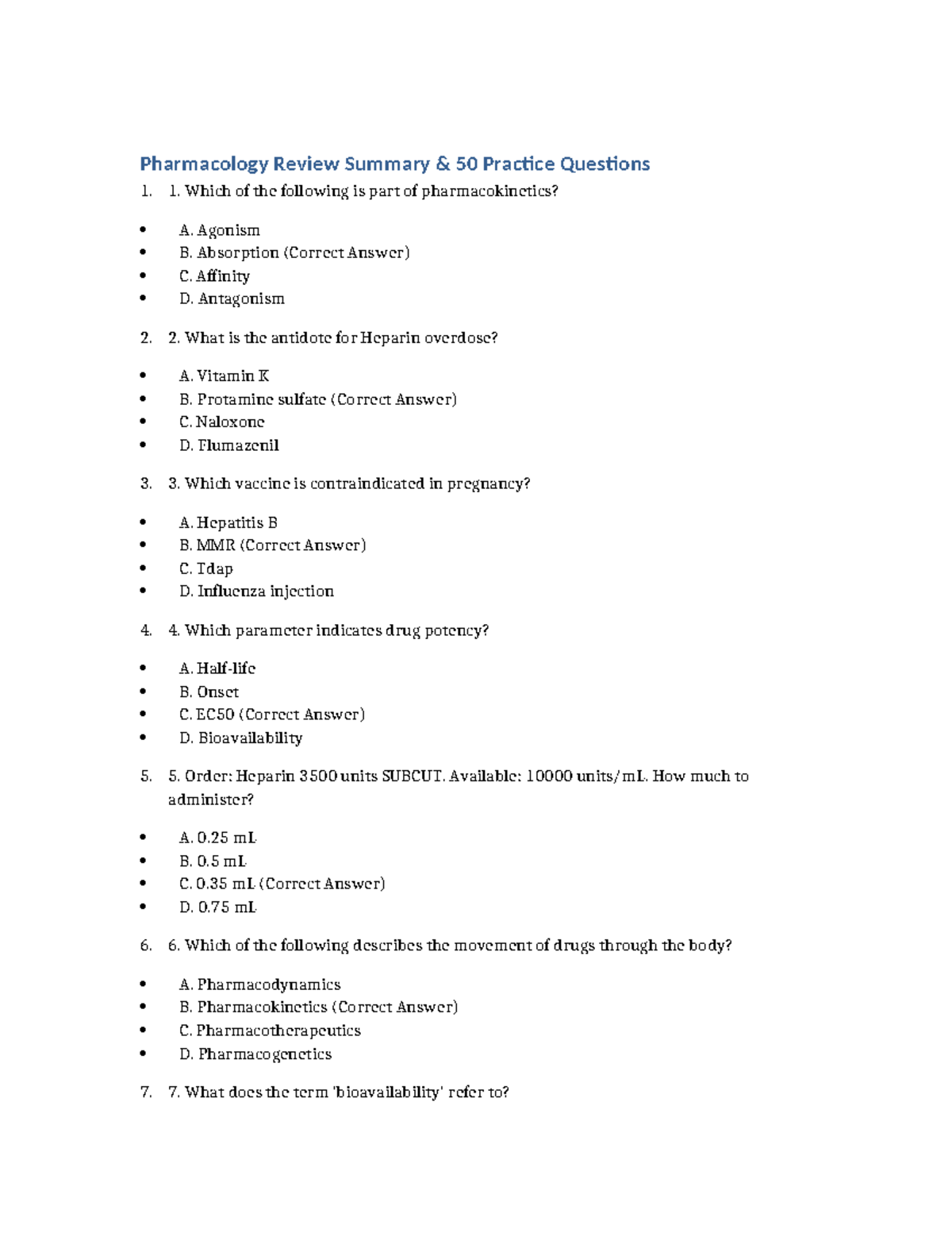 Pharmacology Review & Quiz: 50 Practice Questions for Exam Prep - Studocu
