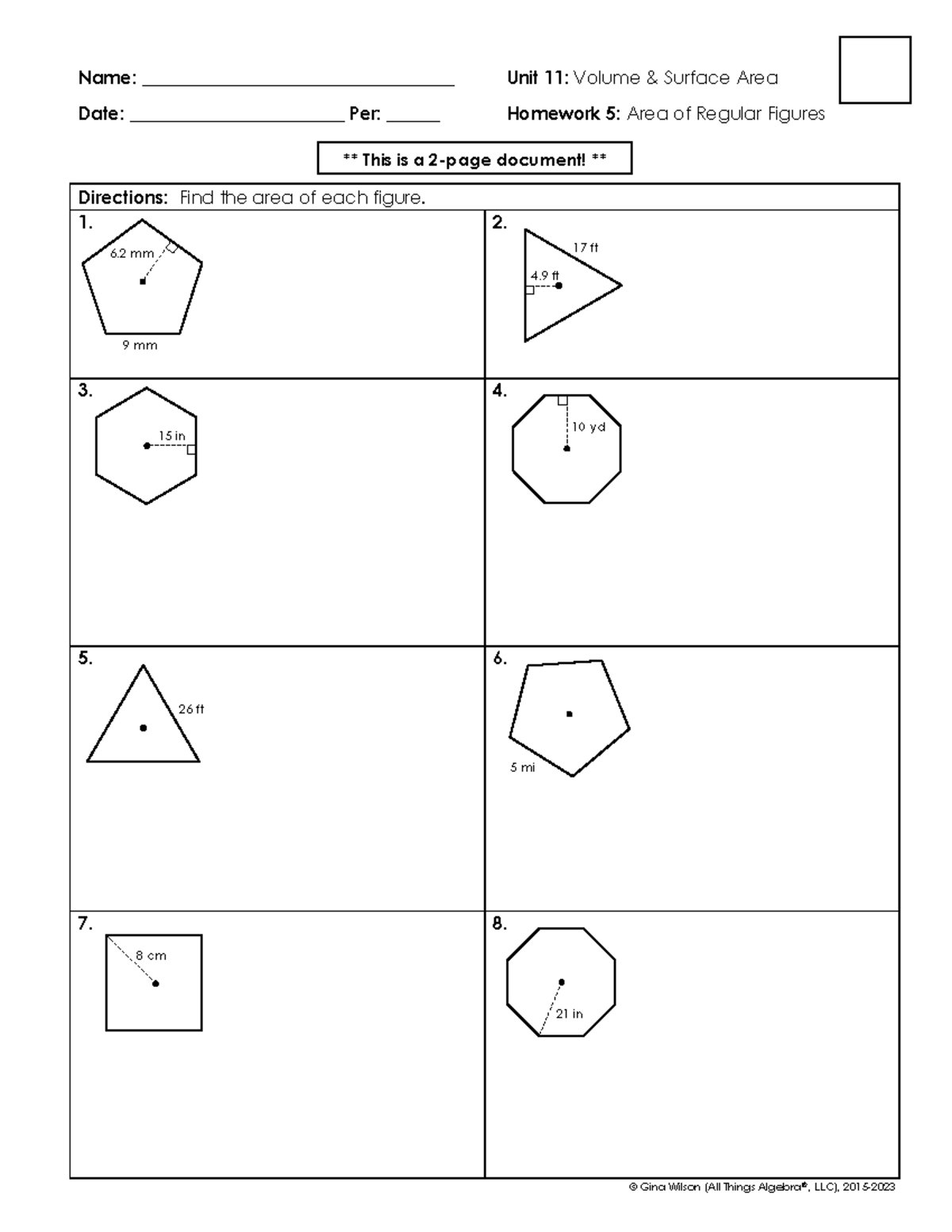 Unit 11: Homework 5 - Area of Regular Figures - Studocu