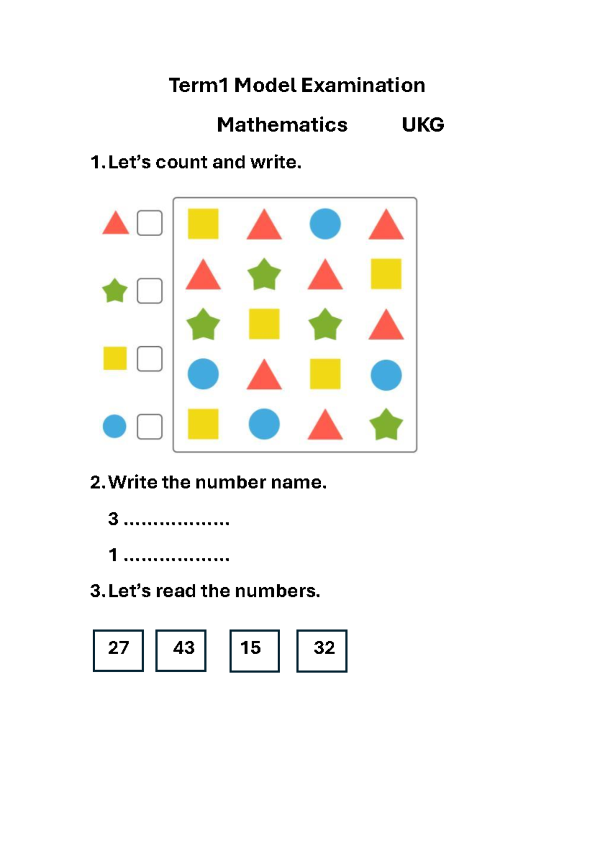 Ukg Mathematics - It's super to you and good luck - Mathematics ...