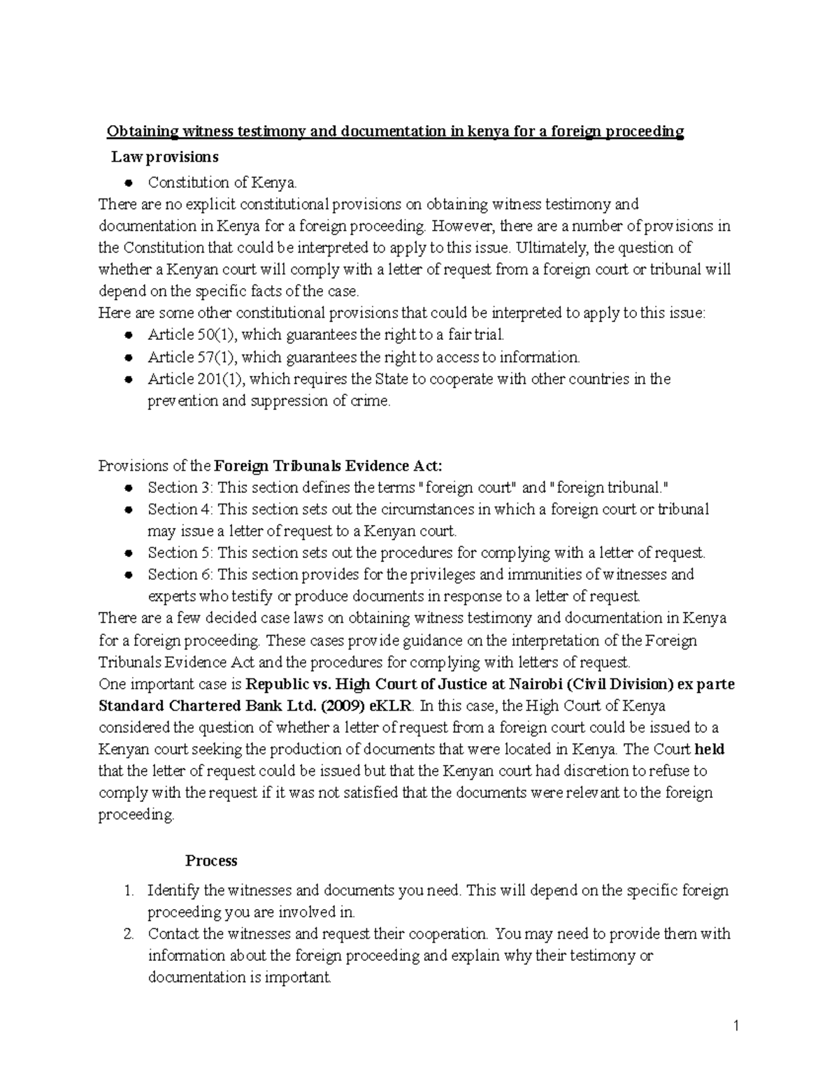 Obtaining Witness Testimony in Kenya for Foreign Proceedings: Legal ...