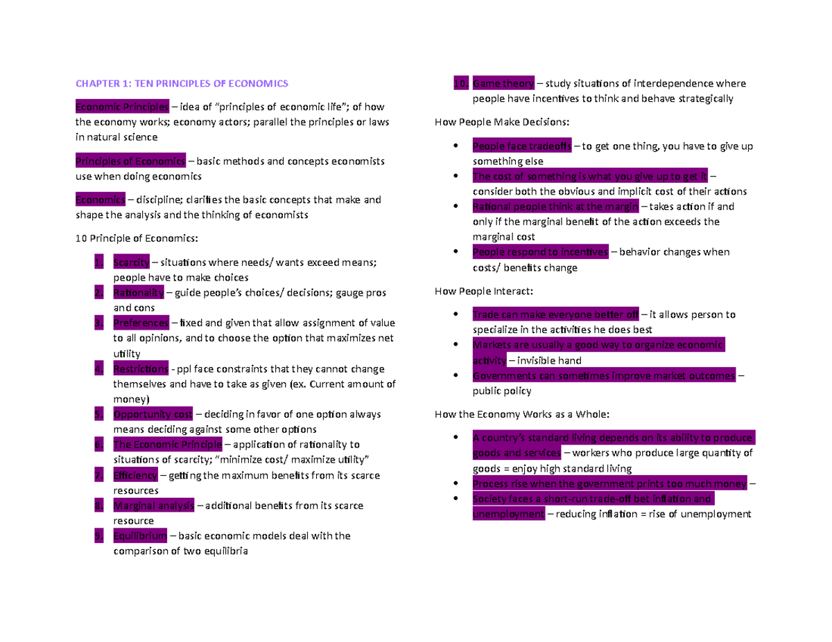 ECON Reviewer - Lecture notes 1-14 - CHAPTER 1: TEN PRINCIPLES OF ...