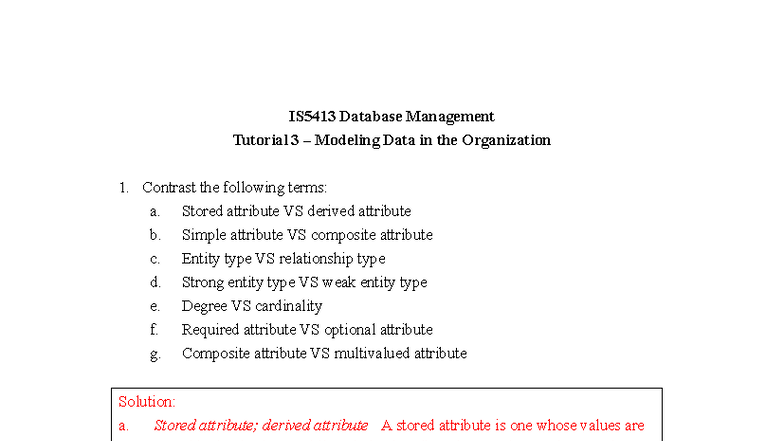 IS5413 Database Management Tutorial 3 Solutions on Data Modeling - Studocu