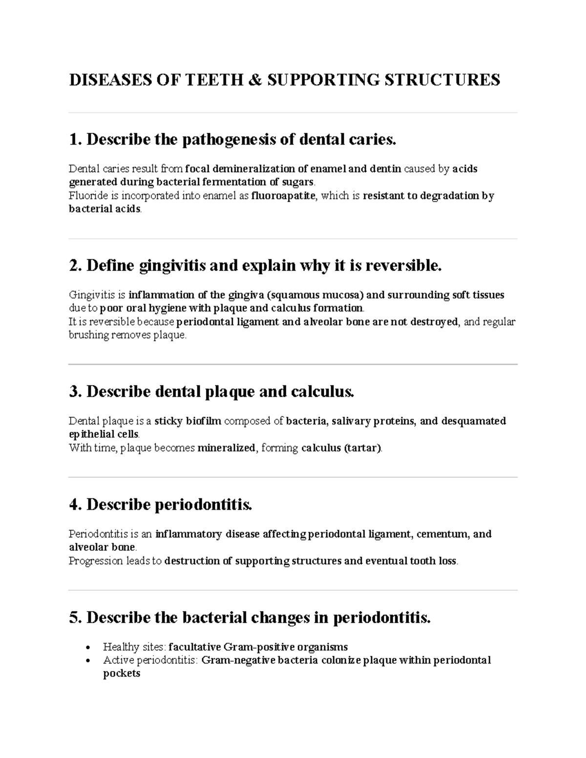 Diseases of Teeth: Pathogenesis, Cysts, and Tumors - Q&A - Studocu