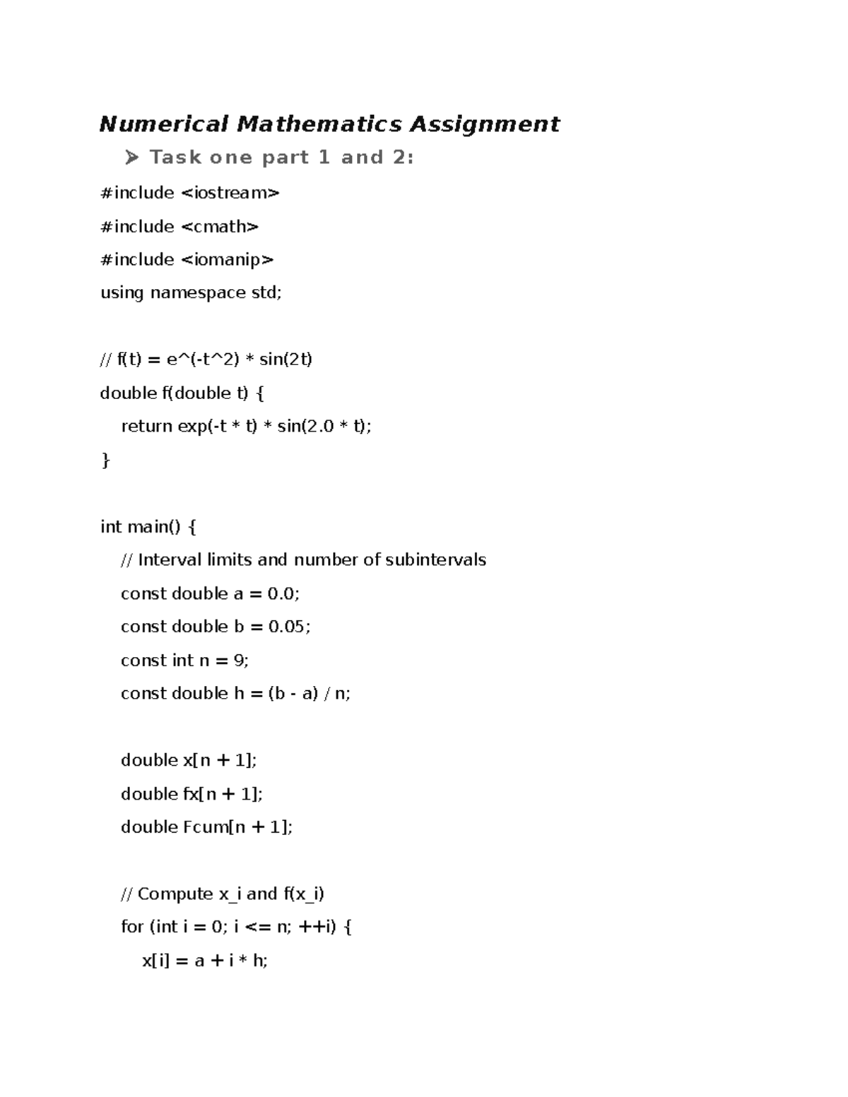 Numerical Mathematics Assignment (Task 1 & 2) - Submission - Studocu