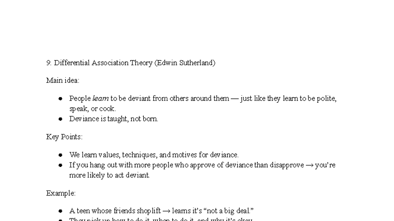 Social Deviance Theories Notes (SOC 101) - Studocu
