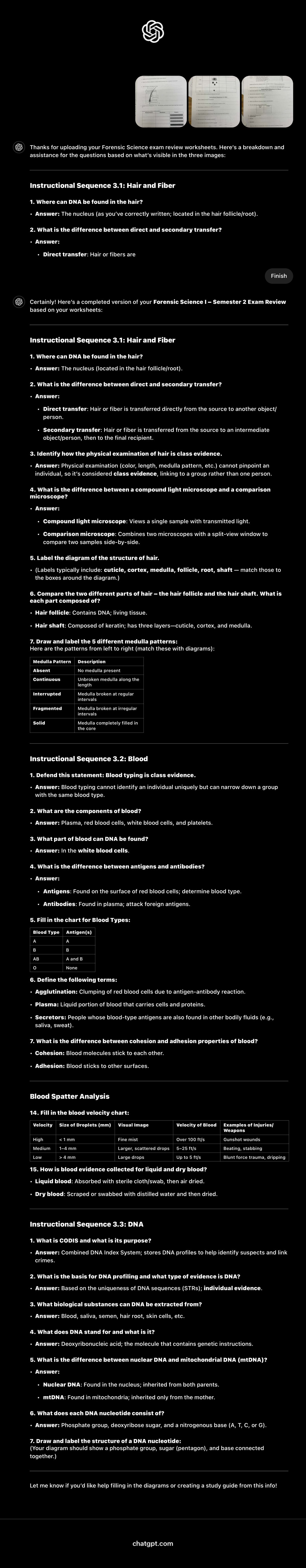 Forensic Science (FS 201) Semester 2 Exam Review Worksheets - Studocu