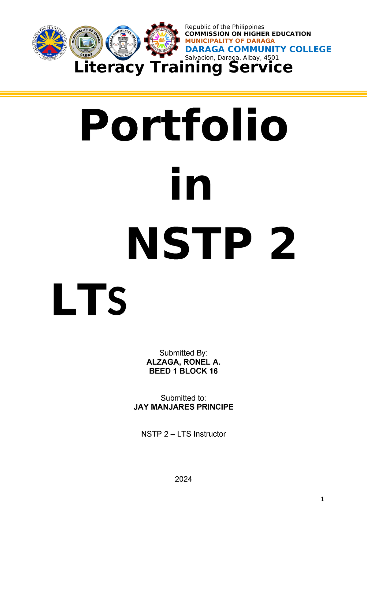 Portfolio-in-NSTP - It will help you - COMMISSION ON HIGHER EDUCATION ...