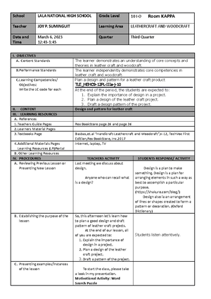 3 Session Plan for dressmaking - SESSION PLAN Sector : GARMENTS ...