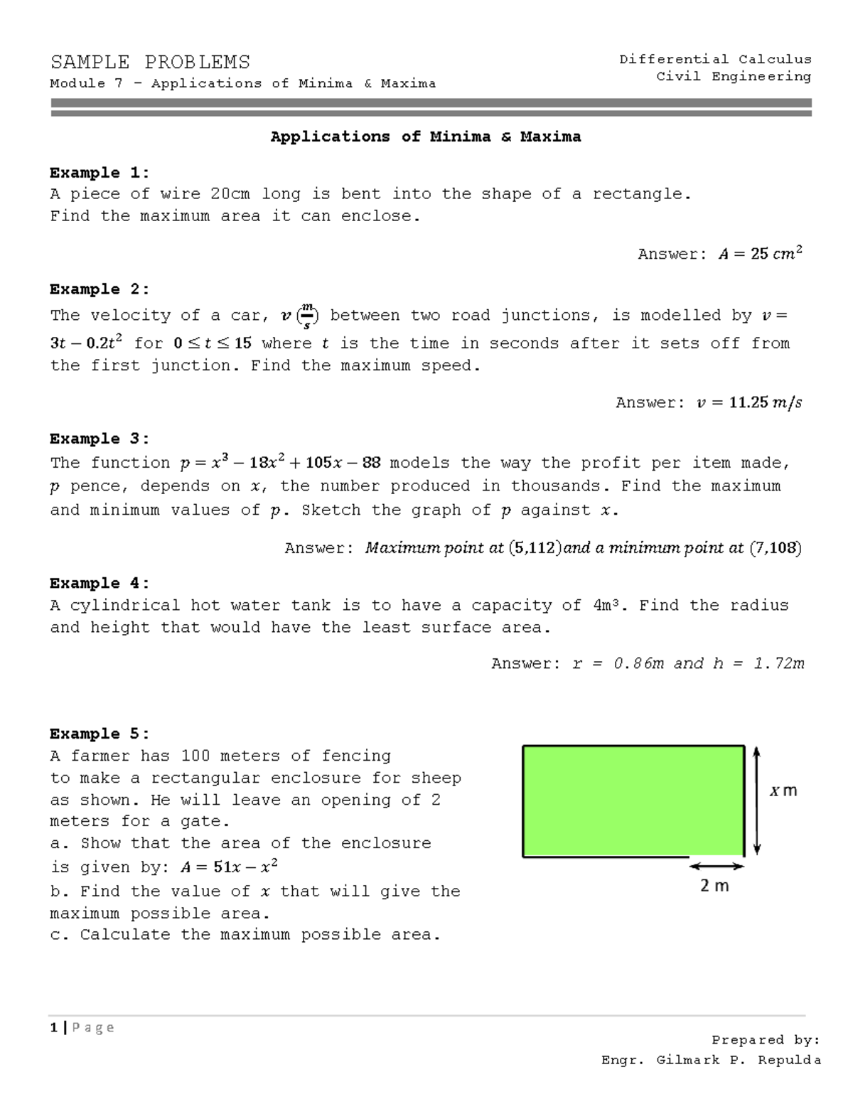 Module 7 Part 1 - Sample Problems - Prepared by: Engr. Gilmark P ...