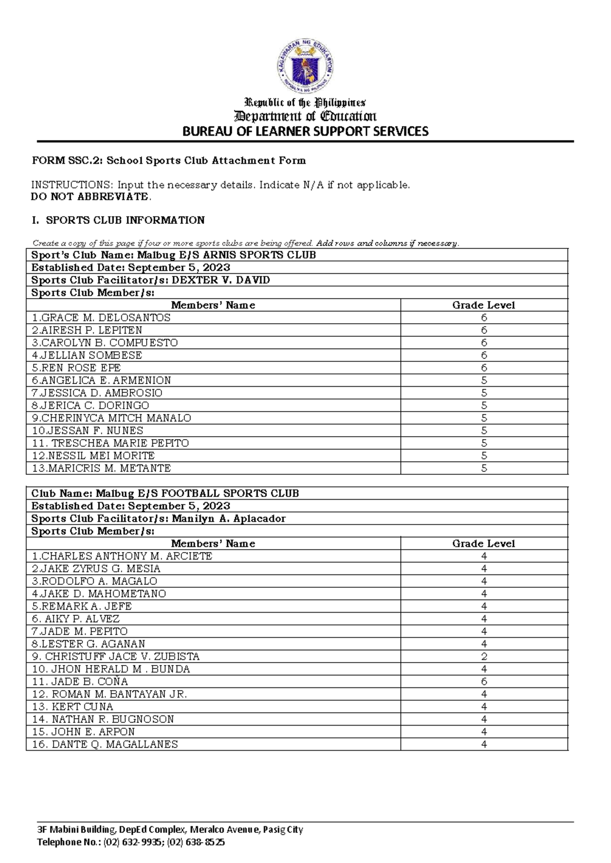 FORM-SSC - School Sports Club Attachment Documentation - Studocu
