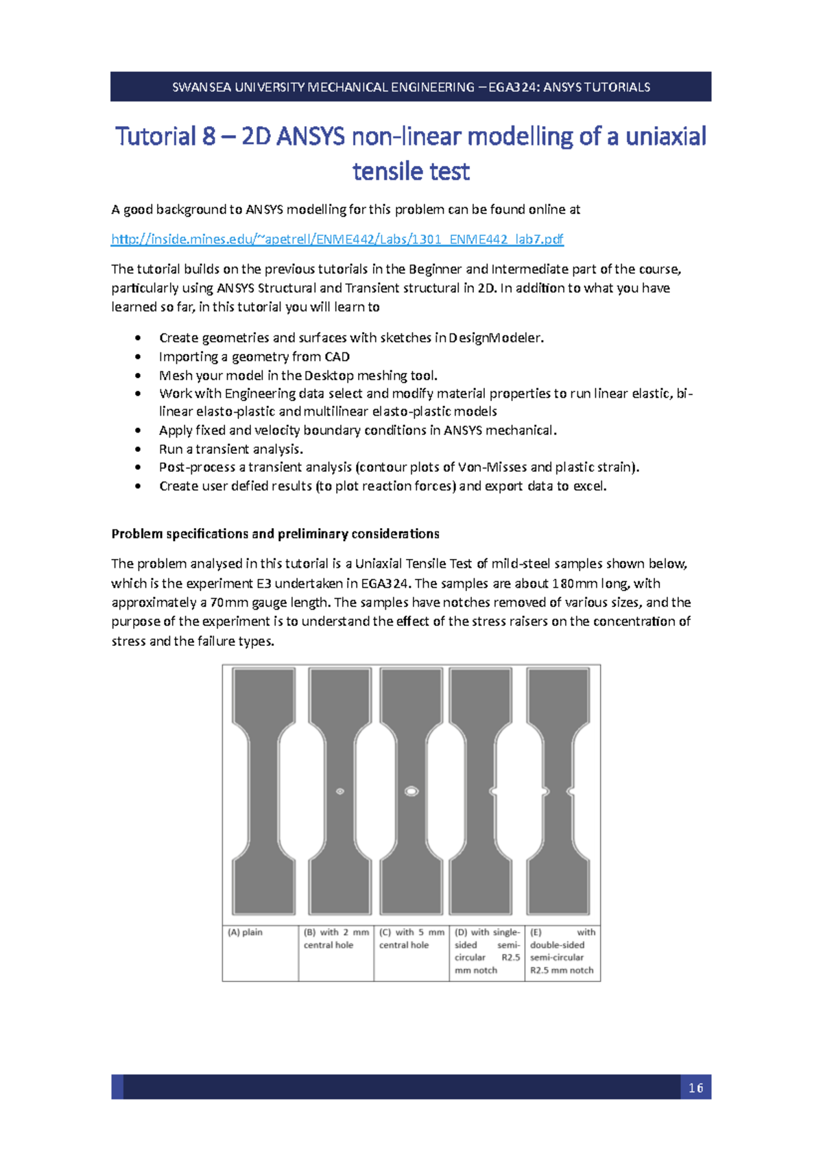 ANSYS Tutorial: 2D Non-Linear Modelling of Uniaxial Tensile Test ...