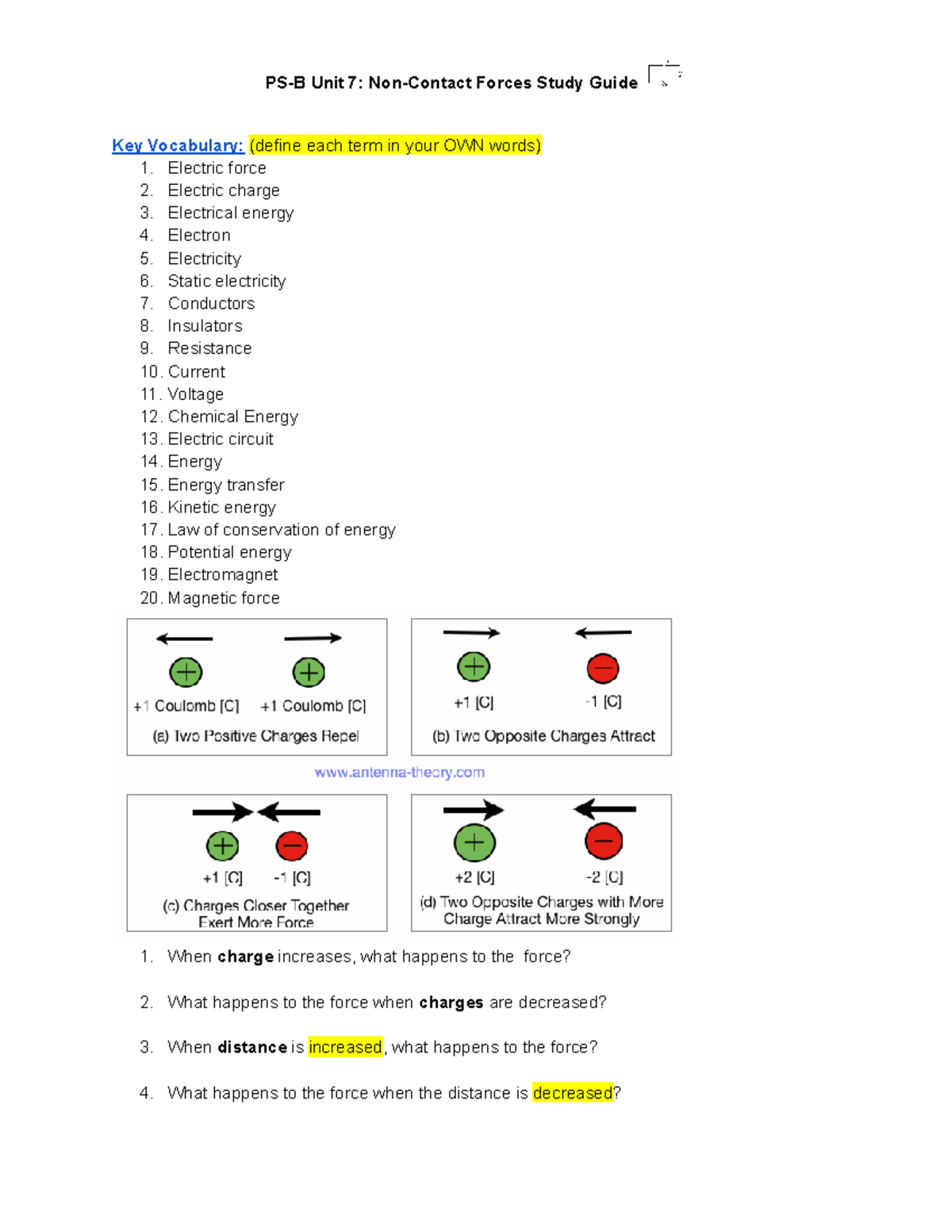 PS-B Unit 7 Non-Contact Forces Study Guide - Studocu