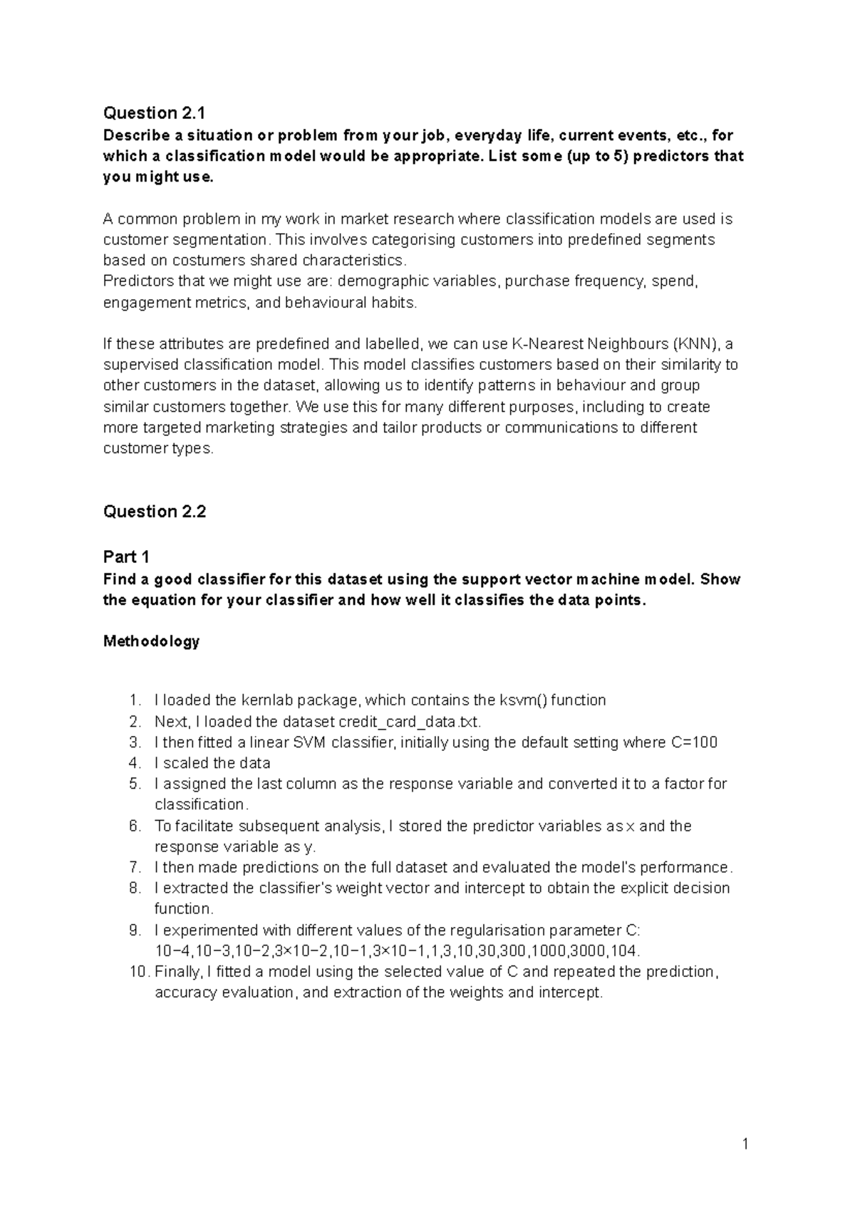Homework 1 - Classification Models & SVM Analysis - Studocu
