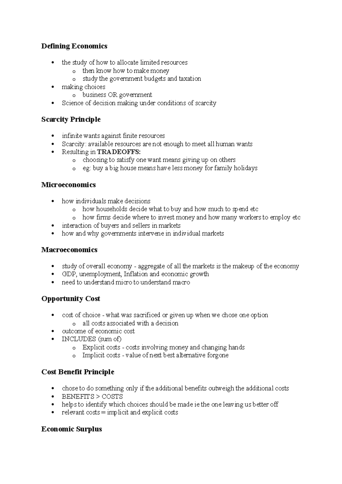 Lecture 1: Introduction to Economics - Scarcity, Choices, and Costs ...