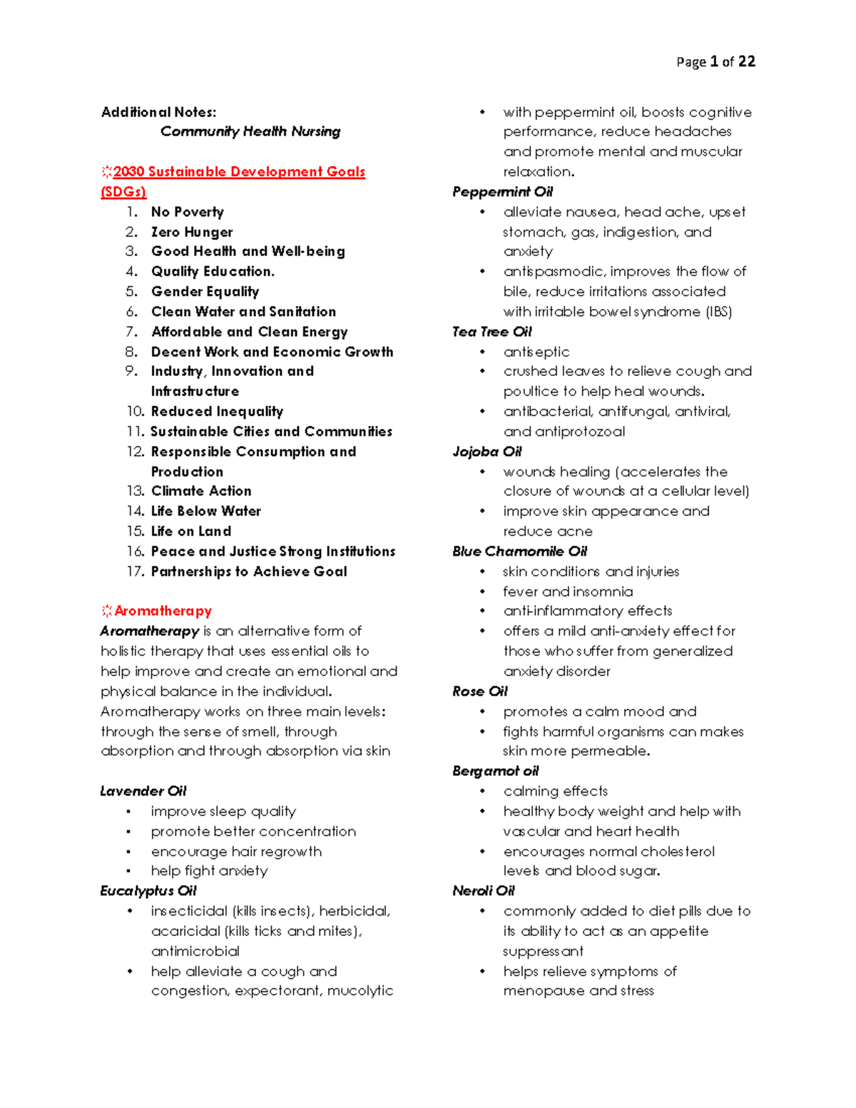 CHN - Community Health Nursing: Essential Notes & SDGs Overview - Studocu