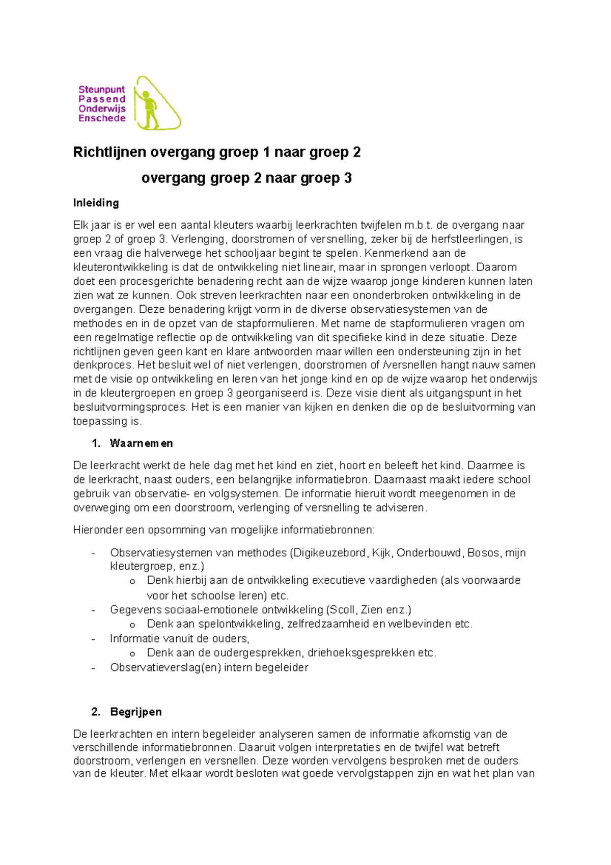 Richtlijnen voor Overgang van Groep 1 naar Groep 2 en 3 - Studeersnel