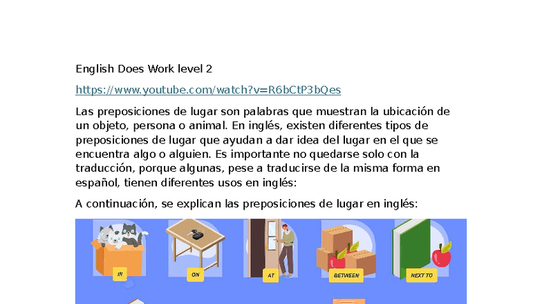 English Does Work Level 2: Preposiciones de Lugar y WH Questions - Studocu