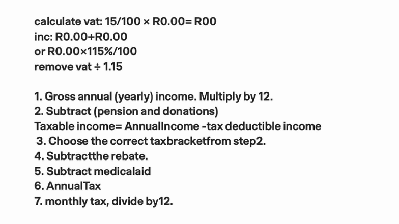Math Lit Cheat Sheet 3: VAT & Tax Calculation Formulas - Studocu