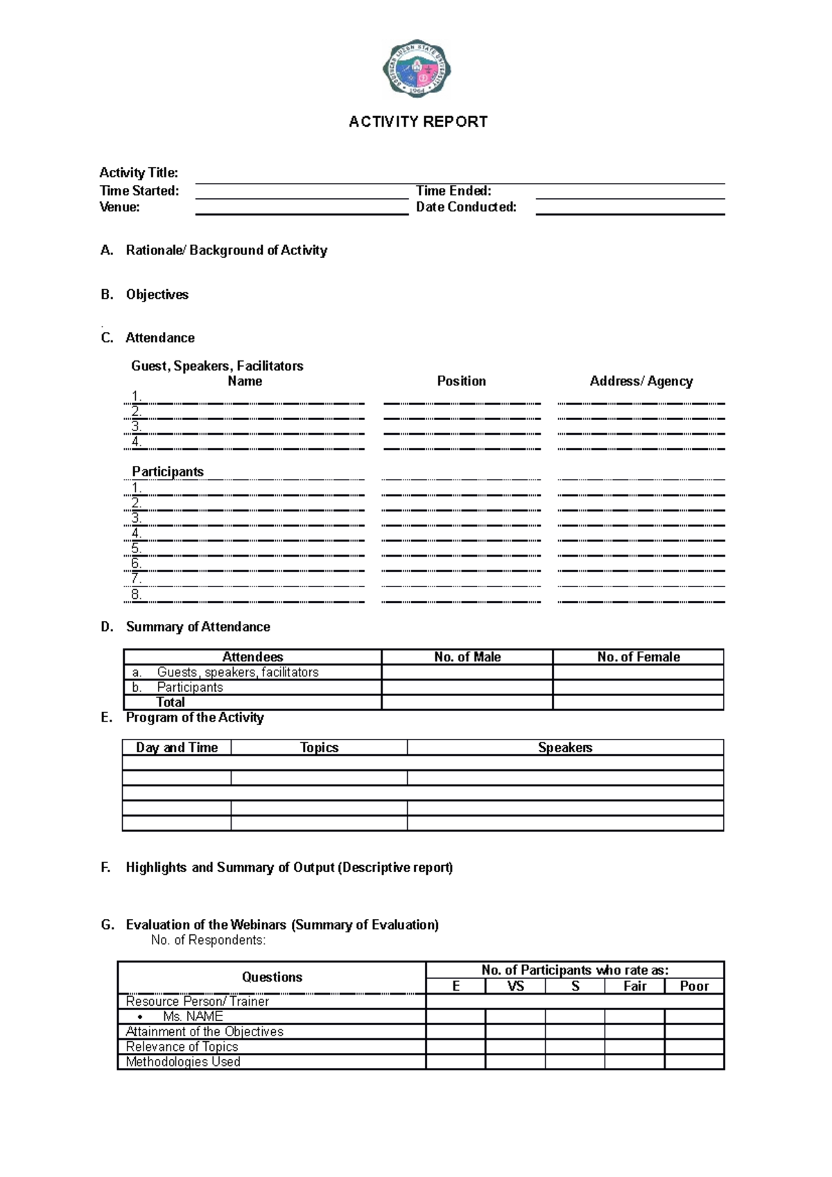 Activity-Report-Editable - ACTIVITY REPORT Activity Title: Time Started ...